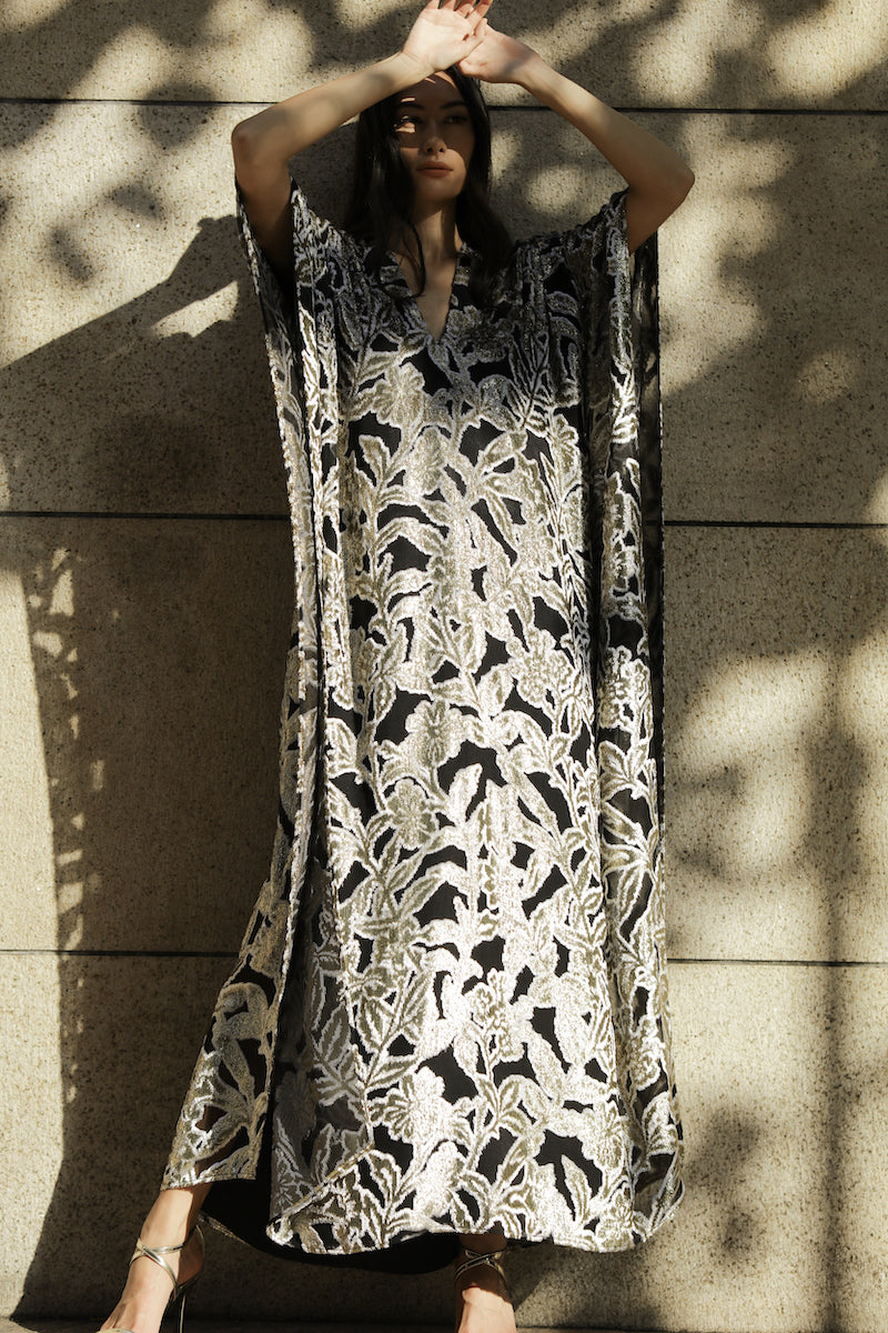 Metallic Long Flower Devore Boubou Caftan – Marie France Van Damme
