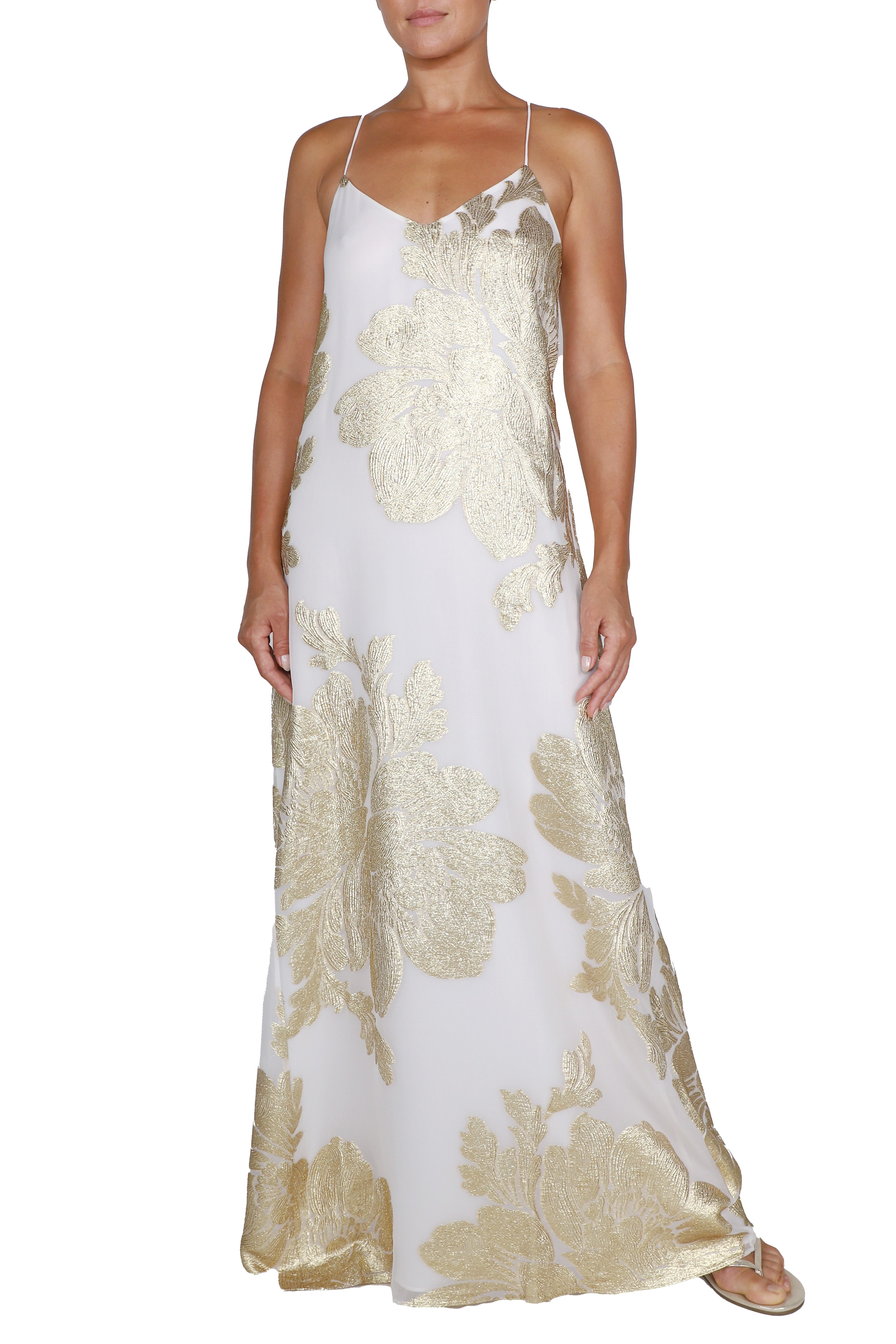 Metallic Big Flower Racer Back Dress – Marie France Van Damme