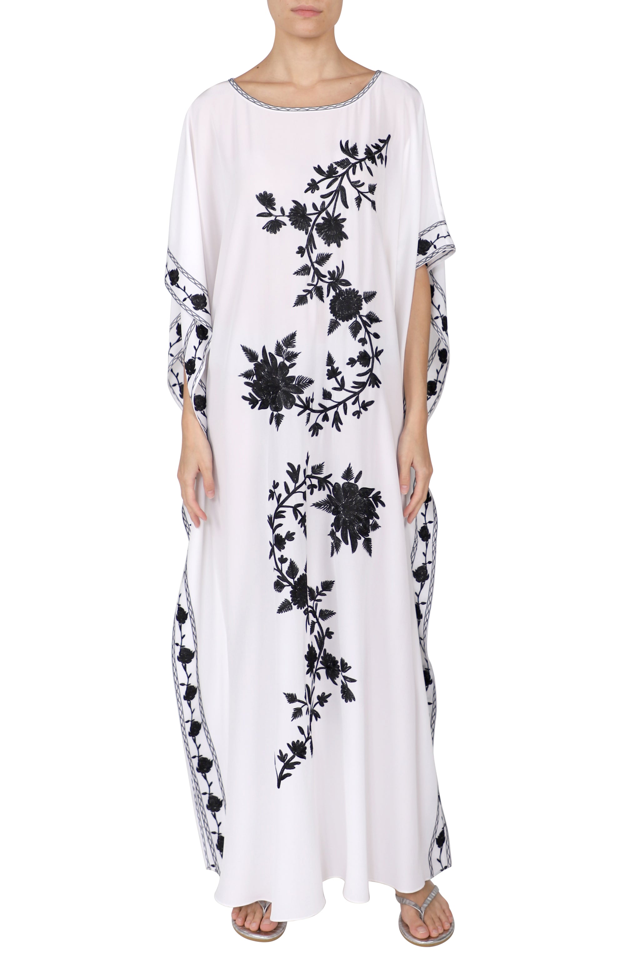 Silk Floral Embroidery Boubou Caftan – Marie France Van Damme