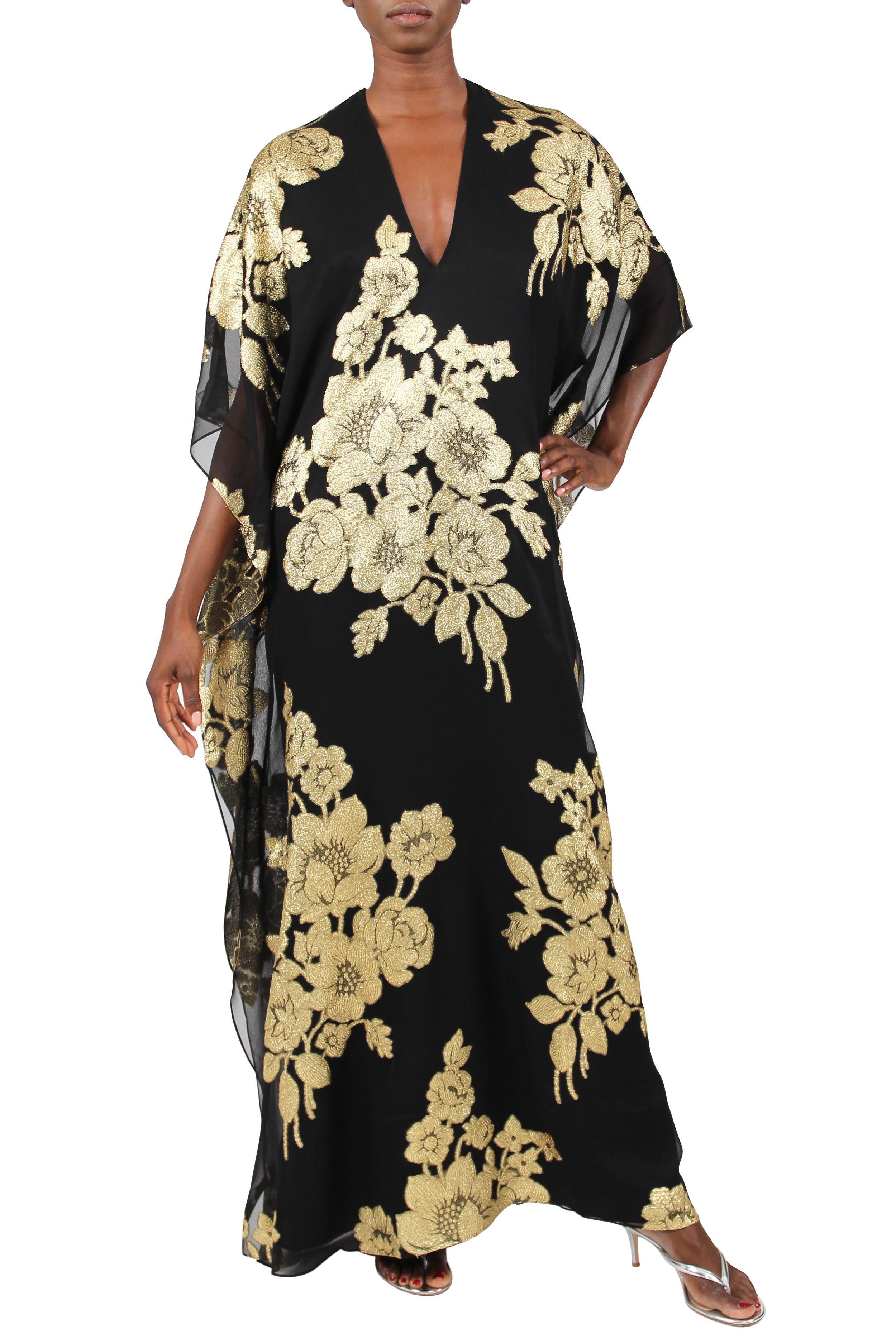 Metallic Rose Flower Boubou Caftan – Marie France Van Damme