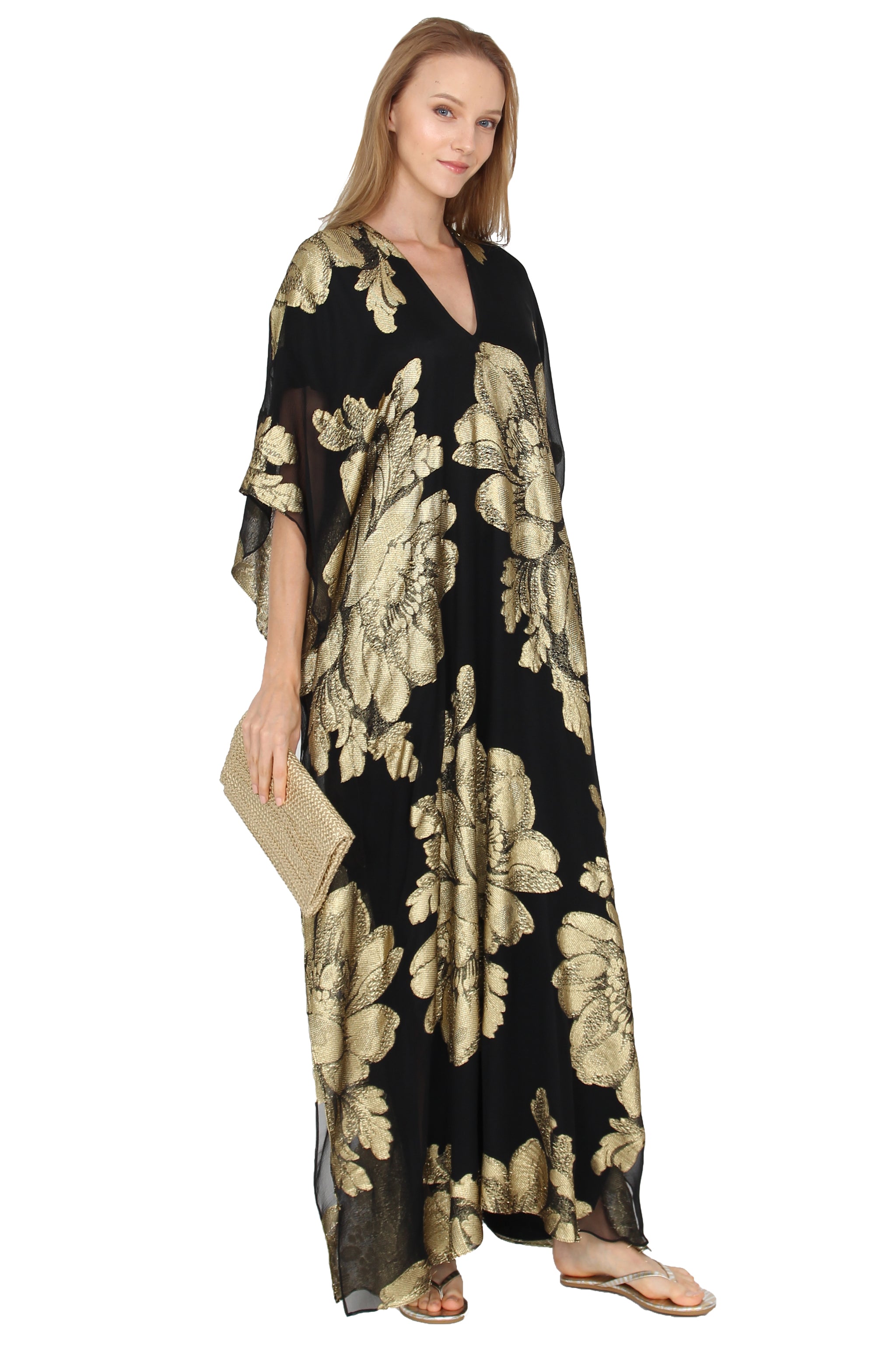 Metallic Big Flower Boubou Caftan – Marie France Van Damme