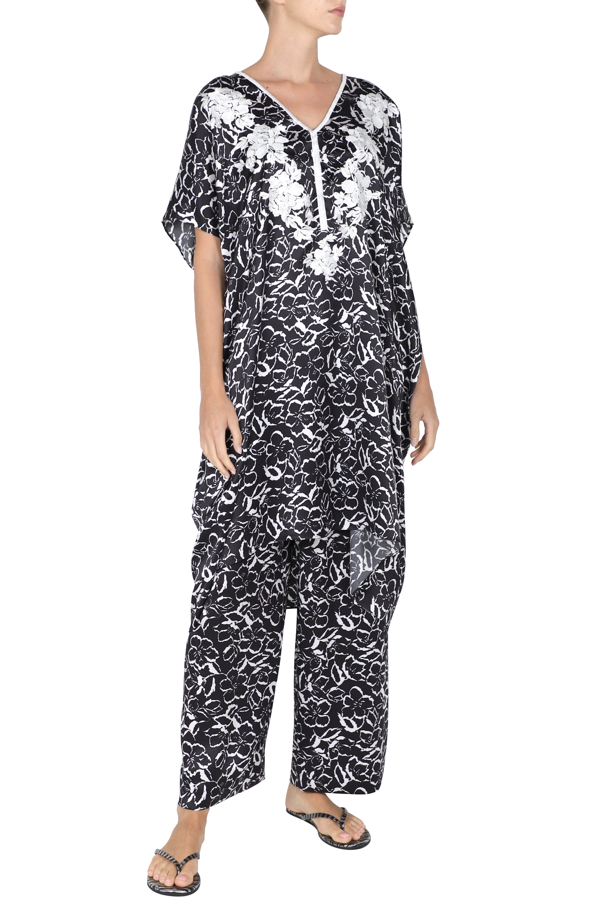 Midi Silk Satin Flower Embroidered Boubou Caftan – Marie France Van Damme
