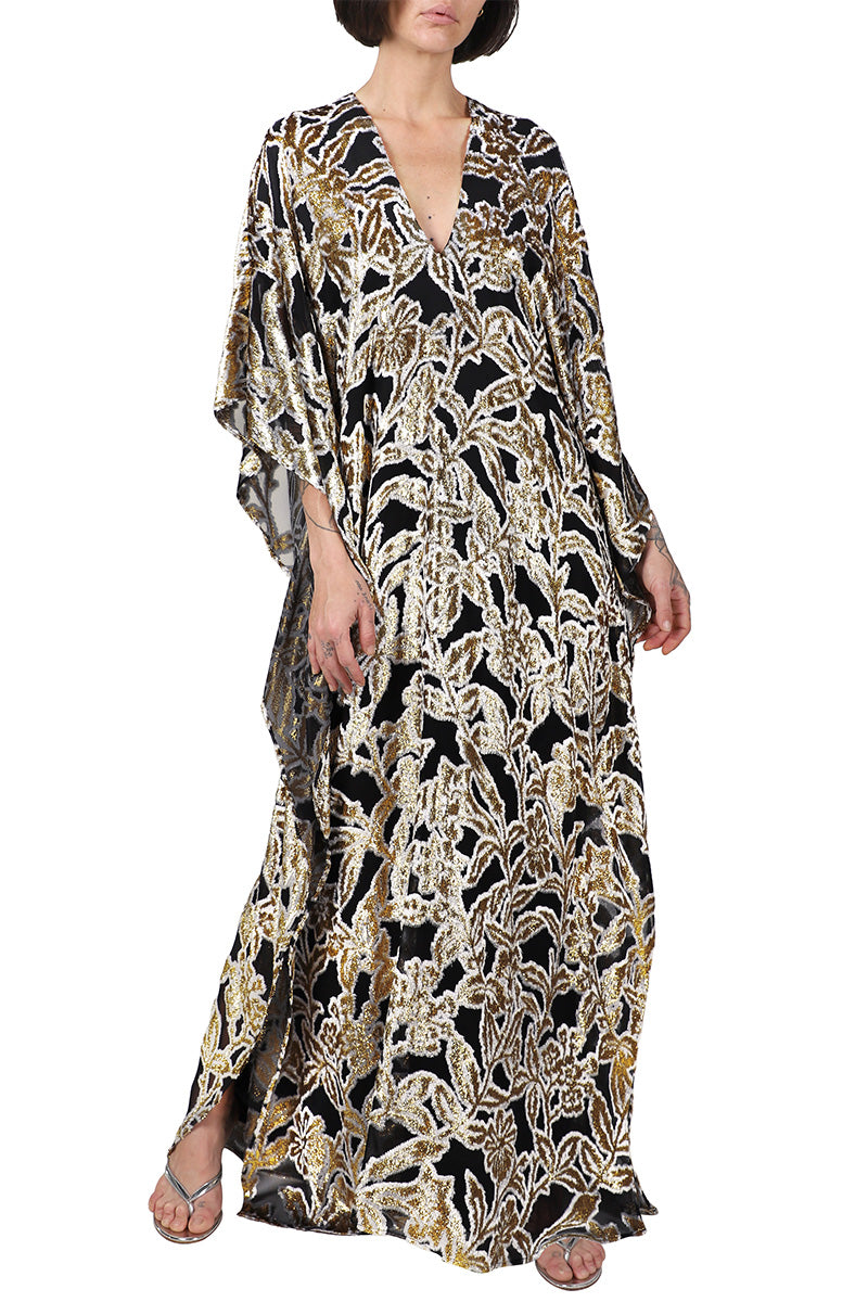 Metallic Long Flower Devore Boubou Caftan – Marie France Van Damme