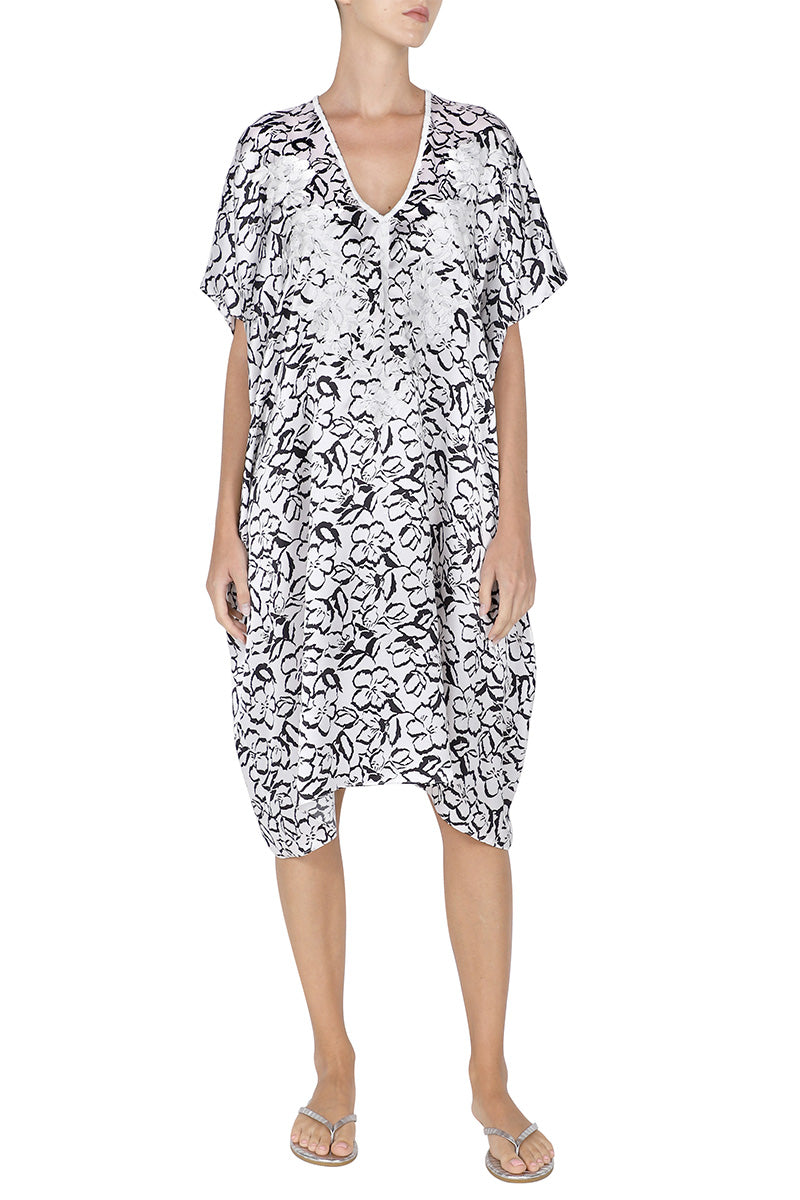 Midi Silk Satin Flower Embroidered Boubou Caftan – Marie France Van Damme